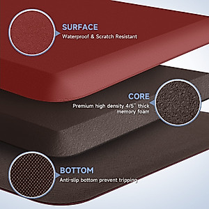 StepRite 4/5 Inch Thick Kitchen Mat Anti Fatigue Mat Kitchen Rugs Kitchen Decor Non-Slip, Stain Resistant, Waterproof Kitchen Mats Desk Mat for Kitchen, Office, Workshop, Red, 17'' x 39''