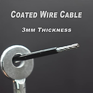 Bytiyar 10 pcs 10 inch (25cm) 3mm Thickness Galvanized Steel Wire Cable Eyelets Ended Short Rope Lanyard Safety Tether Chain Lock with Vinyl Coated Cover Black