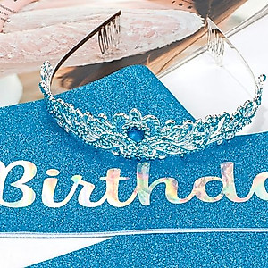 BAHABY Birthday Crown for Women, It's My Birthday Sash & Rhinestone Tiara Set Princess Birthday Sash and Tiara for Women Birthday Decorations Rhinestone Headband for Women Girls- Blue