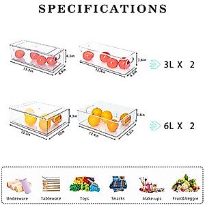 MANO Fridge Drawer Pull Out Stackable Bins with Handle Clear Refrigerator Drawers Organizer Food Storage Container Box with Dividers Plastic Produce Saver for Pantry, Cabinet, Kitchen, Clothes
