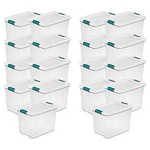 Sterilite Multipurpose 25 Quart Capacity Clear Plastic Storage Tote Home and Office Organization Bins with Latching Lids and Handles, (18 Pack)