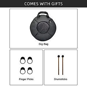 AS TEMAN Steel Tongue Drum 14inche 9Notes handpan in D Amara Percussion Instrument-tank drum-Hank drum,suitable for Meditation Entertainment Musical Education Mind Healing Yoga(Black)