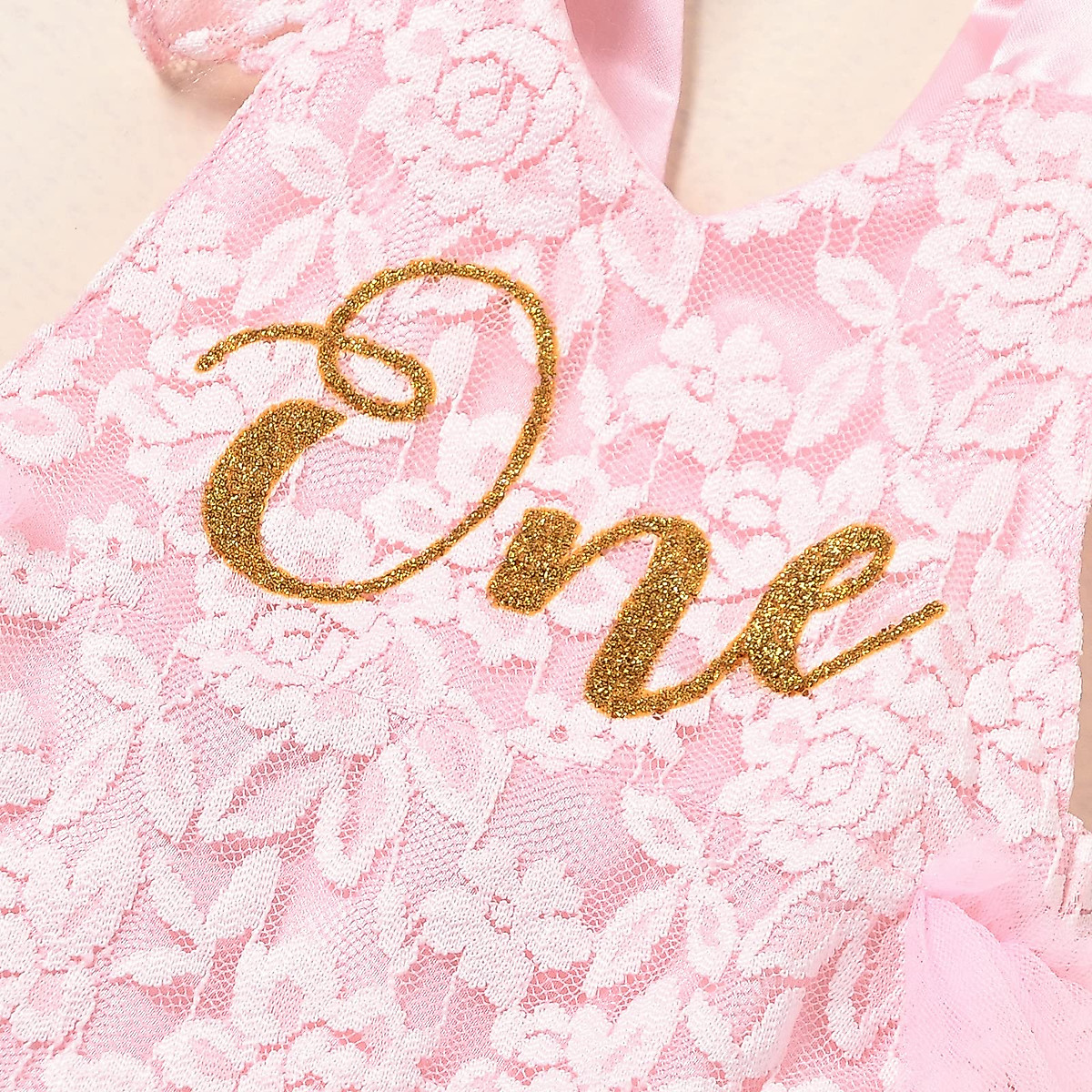 Onderful 1st Birthday Girl Outfit Cake Smash Boho Rainbow First Birthday Dresses Princess Floral Party Supply Lace Romper Mini Tutu Skirt Headband Summer Baby One Year Old Photoshoot Pink 12-18 Months