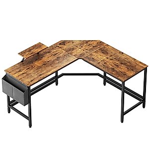 DlandHome Reversible L-Shaped Desk Large Corner Desk Folding Table Computer Desk Home Office Table Computer Workstation, Retro