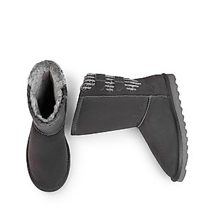 DREAM PAIRS Women's Mid Calf Winter Snow Boots Fashion FuzzyChic Buckle Booties,Size 10,Grey,Sweaty-Buckle