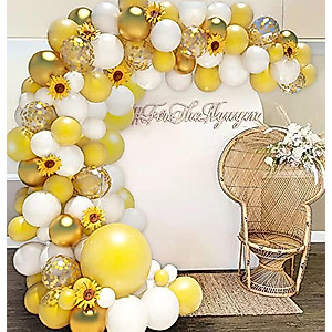 18Inch Sunflower Yellow Gold White Balloons Balloon Garland Arch Kit, Sunflower Bee Theme Birthday Baby Shower Wedding Party Decorations for Girl Boy