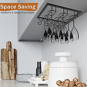 Wine Glass Rack Under Cabinet, 2 Pack Wine Glass Rack, Wine Glass Holder Under Shelf, 3 Rows Hanging Wine Glasses Holder Under Cabinet, Stemware Glass Rack Inside Cabinet for Kitchen Bar