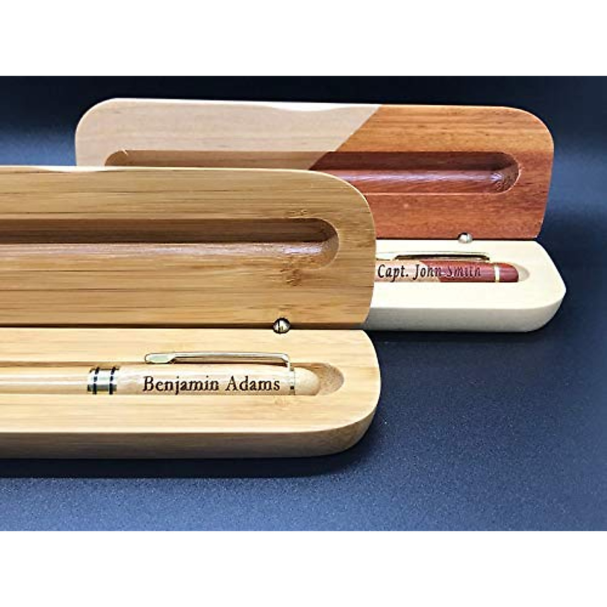 Custom Engraved Wood Pen Set With Maple and Rosewood Finish, Executive Pen and Box With Free Personalization