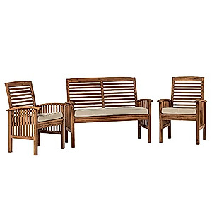 Walker Edison AZOWCHAT3PCBR Castellina Modern 3-Piece Solid Acacia Wood Patio Chat Set, Brown