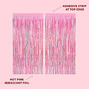 xo, Fetti Decorations Hot Pink Iridescent Fringe Foil Curtain - Set of 2 | Bachelorette Party Bridal Shower Backdrop, Wedding, Birthday Photo Booth