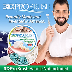3D PRO BRUSH | 3-Sided Toothbrush | 7-Pack Replacement Heads | 3X Triple Clean + Soft Gum Massage| Built-In Tongue Scraper | Sustainable Eco-Friendly Design | Kids Adults Braces Travel | MADE IN USA
