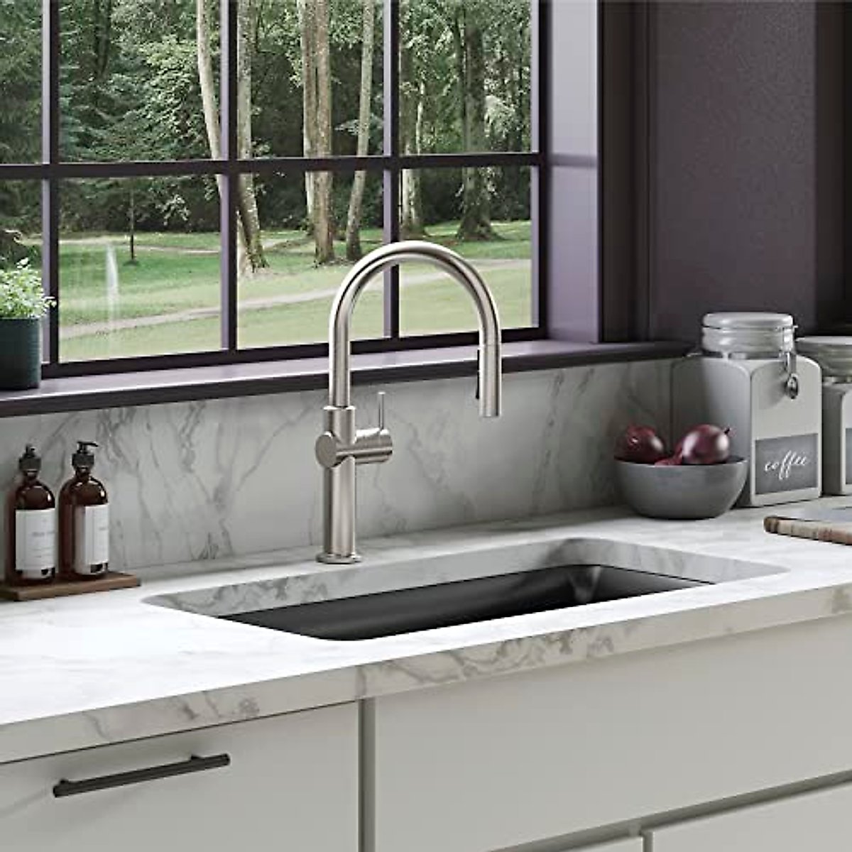 KOHLER Neoroc Undermount Double Bowl Kitchen Sink, Composite Sink with Smart Divide, 33" Double Offset Bowl with Sink Racks