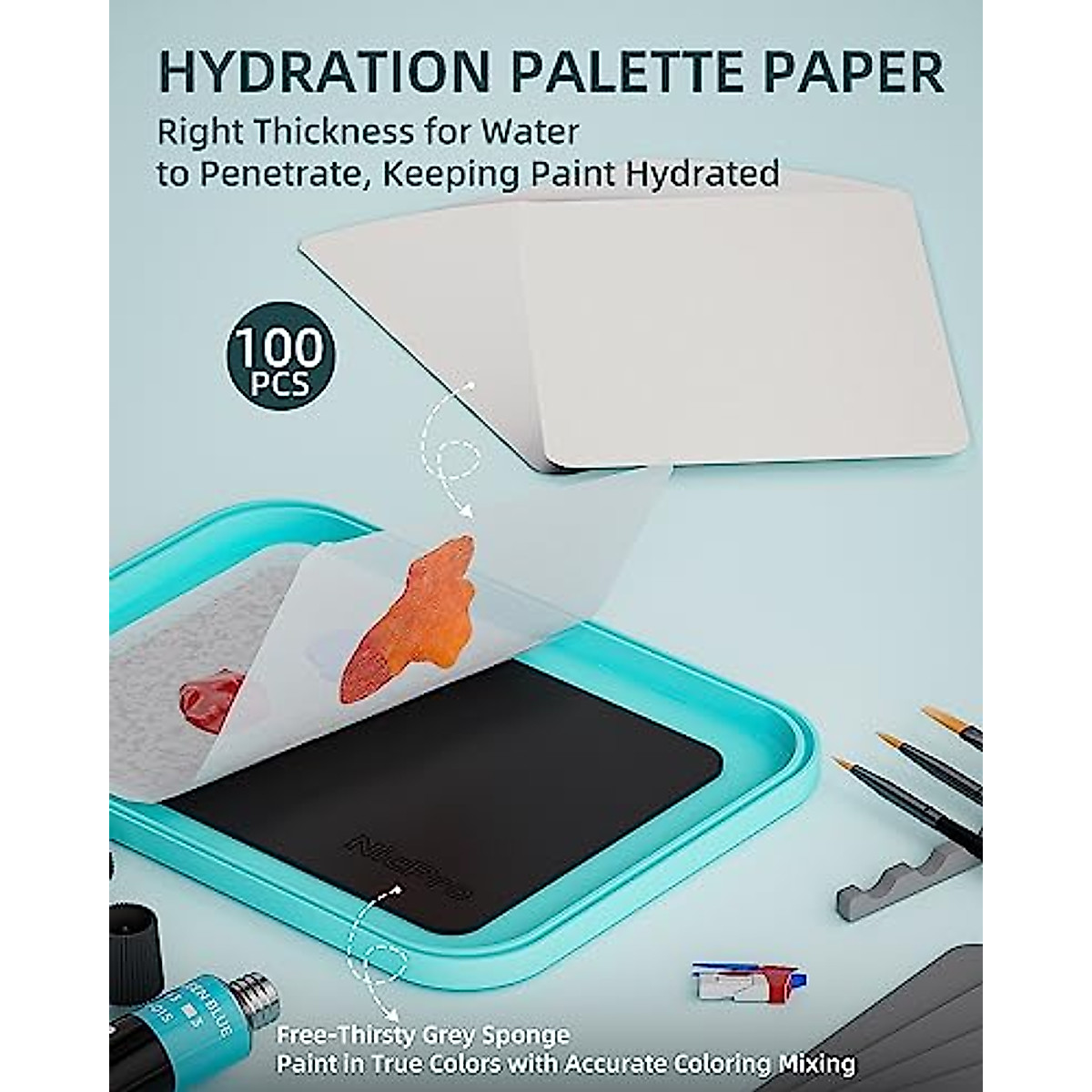 Nicpro Stay Wet Palette for Acrylic Miniature Painting Kit, Paint Tray Palettes with 100PCS Pallet Paper, 4PCS Sponge, Brush Holder Paint Mixing Storage for Warhammer 40K Model Paint, DIY Craft Class