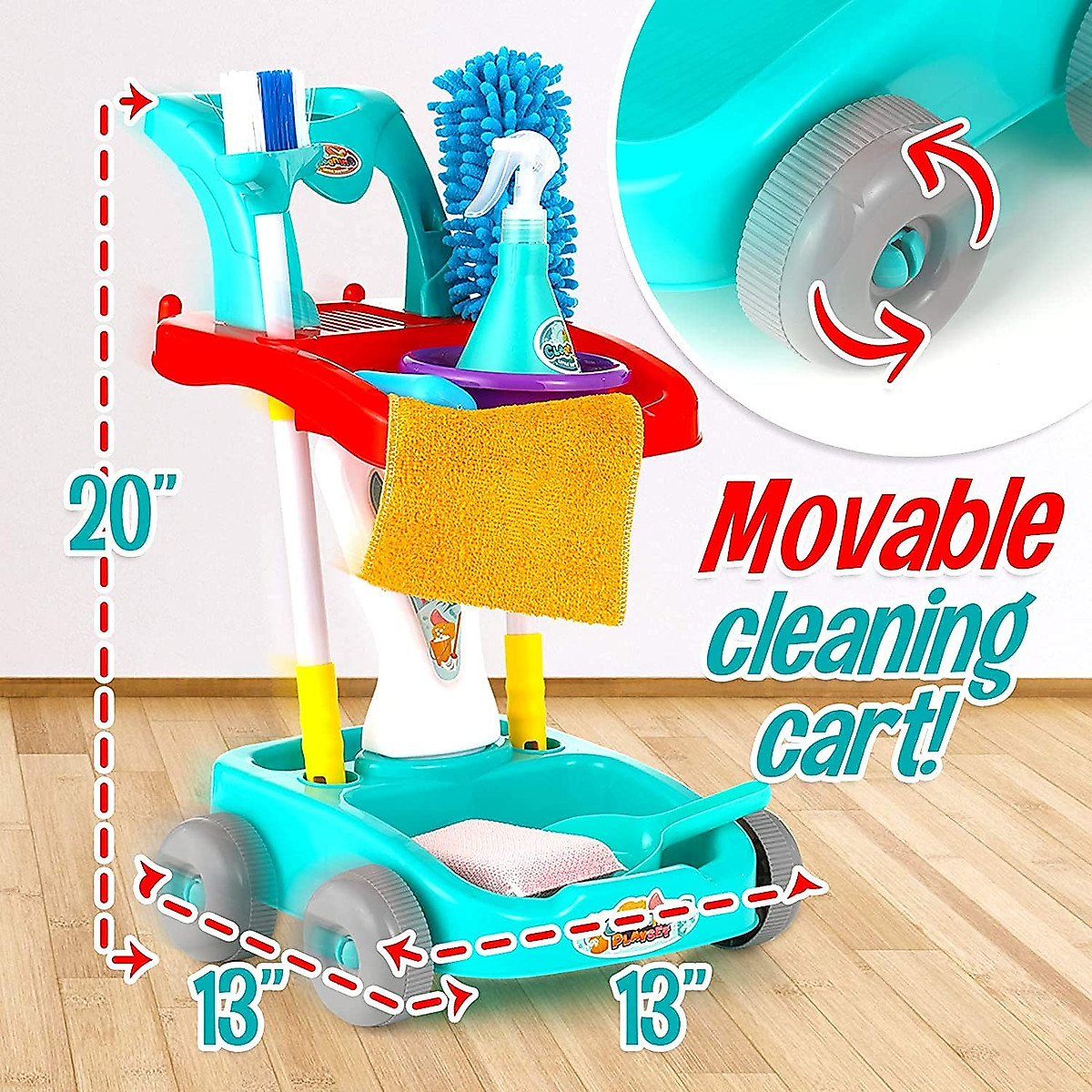 Kids Cleaning Set for Toddlers, Pretend Play Housekeeping Supplies Kit for Boys and Girls Complete with Broom, Mop, Dust Pan, Spray Bottle and More, Little Helper Tools and Montessori Toys