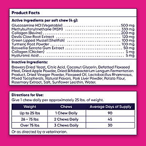 GoodGood Hip + Joint Dog Supplements; Supports Healthy Hips and Joints, Flexibility, and Mobility; Chewable Soft Treats with Glucosamine, MSM, and Turmeric; Probiotics; 90 Natural Flavor Chews