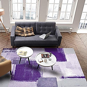 Elegant Gradient Purple Farmhouse Abstract Oil Paint Modern Art Area Rug 3'x5',Outdoor Indoor Small Carpet Runner for Kids Teen Girls Boys Bedroom,Living Room,Bathroom,Classroom,Washable Area+Rug