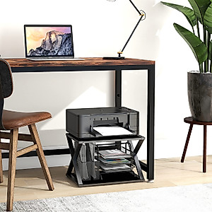 ZENPHN Desktop Printer Stand, Small Home Printer Stand, 2 Tier Desk Organizer with Adjustable Non-Slip Feet for Home and Office, Black