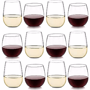 Libbey Stemless 12-Piece Wine Glass Party Set for Red and White Wines