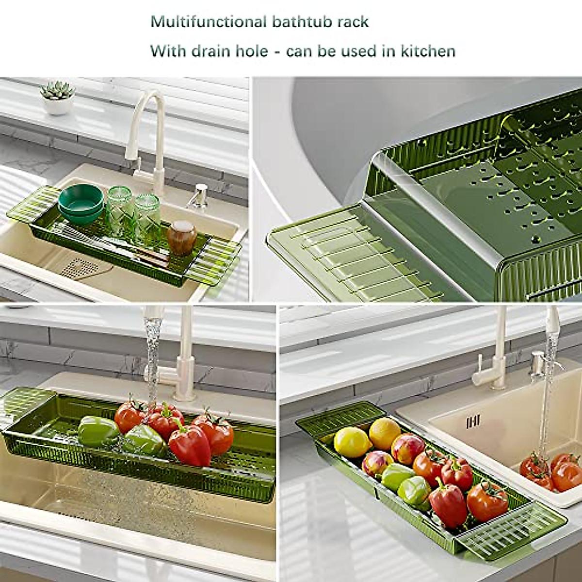 Ollimy Bath Shelf Bathtub Tray, Adjustable Bathtub Caddy Tray Storage Rack - Bathroom Bathtub Tray - Expandable Bath Shelf Fits All Tubs (Transparent)