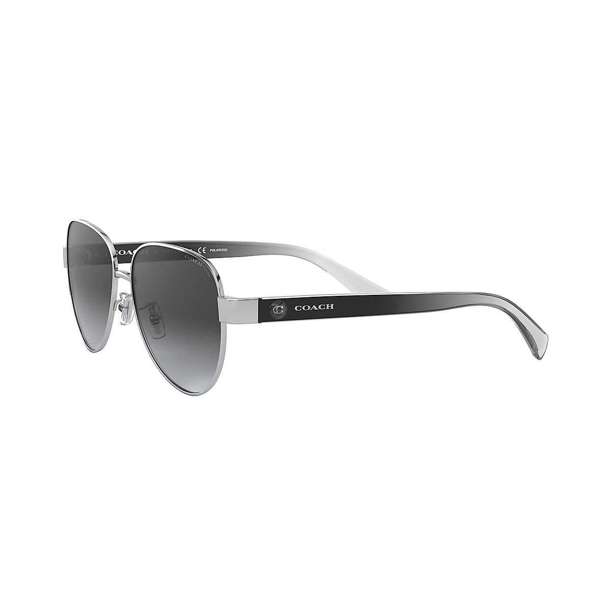 Coach HC7111 Sunglasses, Silver/Dark Grey Gradient Polarized, 57 mm
