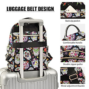 Yasala Halloween Women Backpack Sugar Skull Floral Heart Travel Bag Compact Daily Bag Diaper Bag