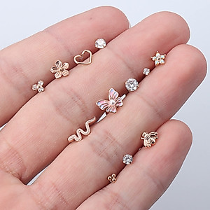 FIBO STEEL 16G Surgical Steel Forward Labret Helix Earrings for Women Threadless Push in Lip Rings Tragus Medusa Conch Monroe Piercing Jewelry Rose Gold-tone