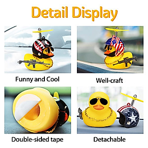 wonuu 3 Pack Car Rubber Duck Cute Yellow Wind-Breaking Ducks Dashboard Decorations Small Ornaments with Propellers Glasses Gold Chain (Yellow-Stars and Stripes&Flag&Shark)