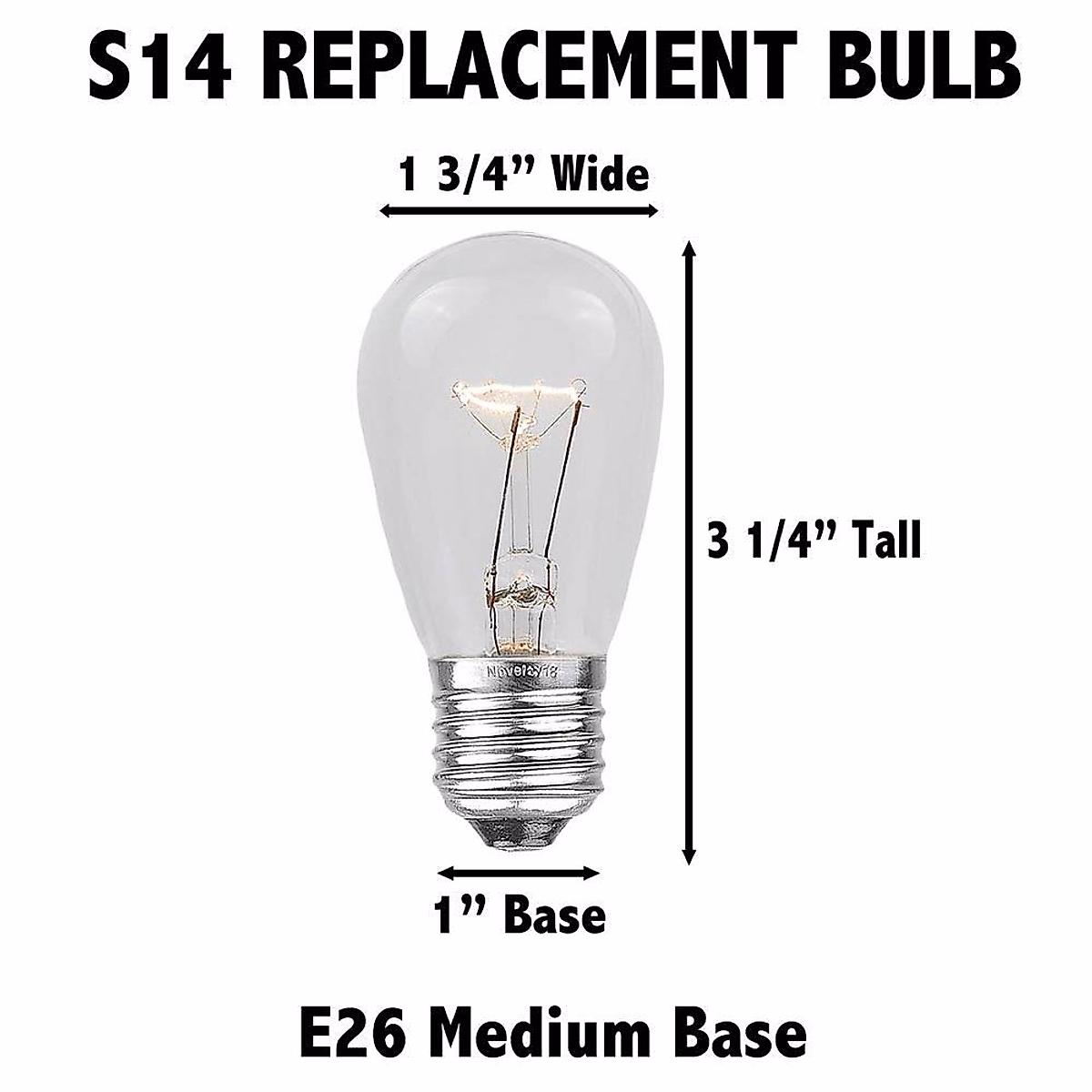 Novelty Lights 25 Pack S14 Outdoor Patio Edison Replacement Bulbs, E27 Medium Base, Amber/Orange, 11 Watt