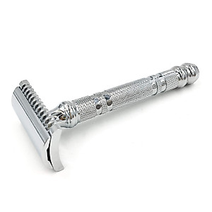 Parker Deluxe OPEN COMB Double Edge Safety Raozr, Electroplated Brass Handle, 5 Blade Refills Included (24C - Deluxe Chrome)