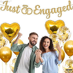 KatchOn, Glitter Gold Just Engaged Banner - 10 Feet, No DIY | Engagement Banner for Just Engaged Decorations | Engagement Party Decorations | Just Engaged Sign | Engagement Decorations