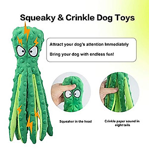 CPYOSN Dog Squeaky Toys Octopus - No Stuffing Crinkle Plush Dog Toys for Puppy Teething, Durable Interactive Dog Chew Toys for Small, Medium and Large Dogs Training and Reduce Boredom, 2 Pack