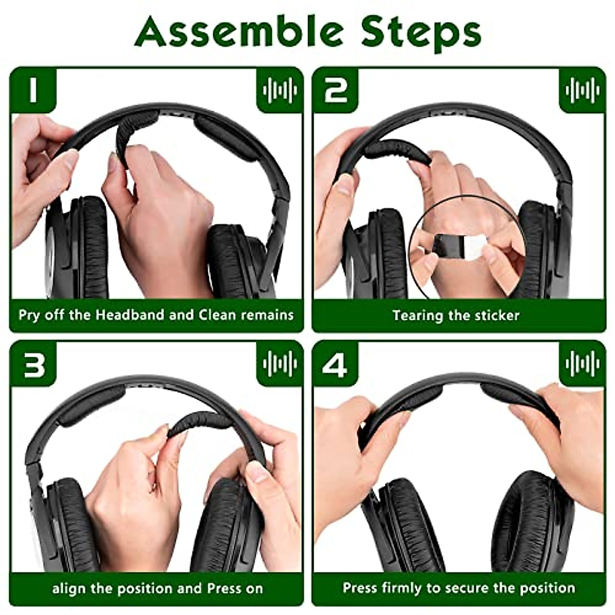 Geekria Protein Leather Headband Pad Compatible with Sennheiser RS160, RS170, RS220, RS185 Headphone Replacement Headband/Headband Cushion/Replacement Pad Repair Parts (Black)
