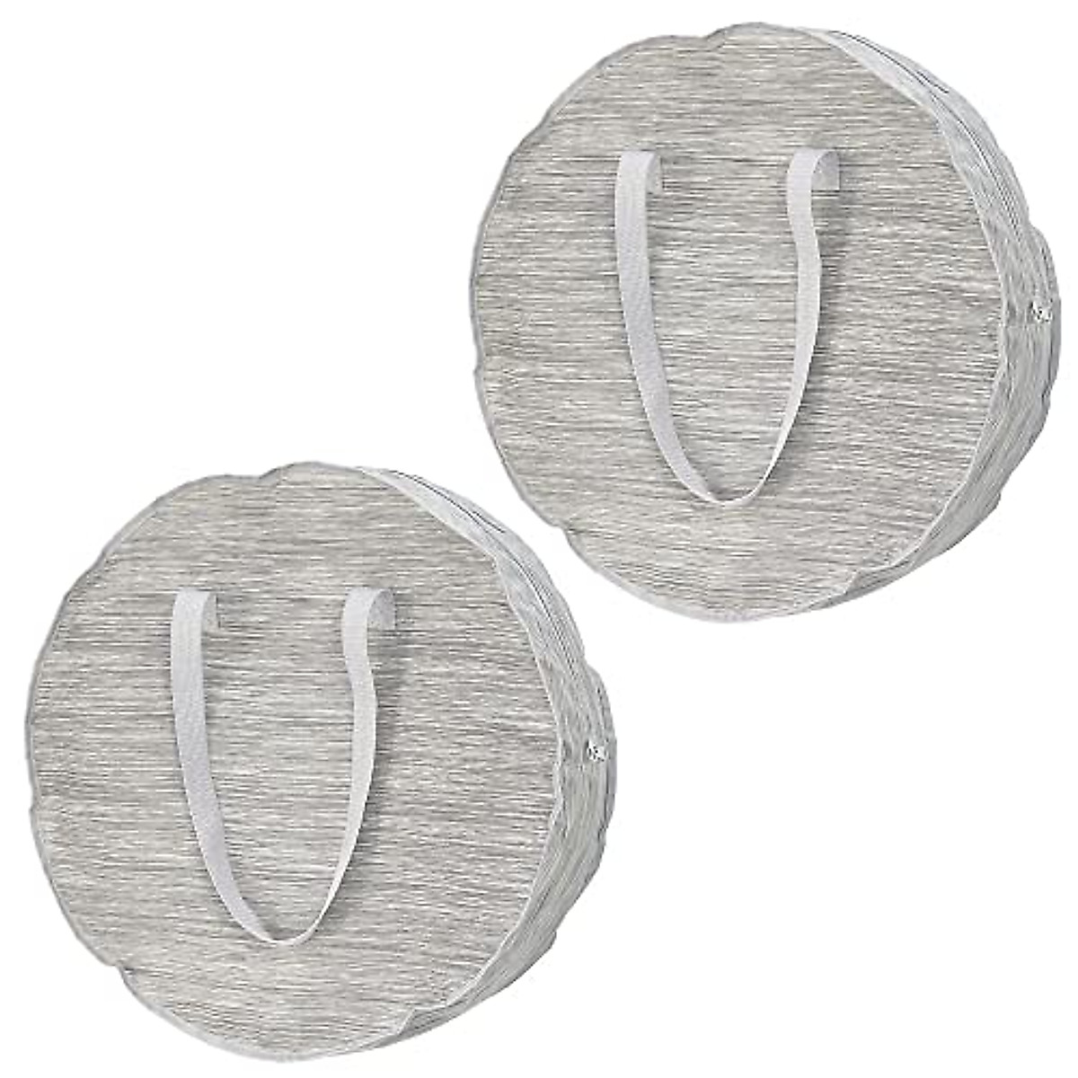 mDesign Round 19" Wreath Storage Container with Handles - Fabric Christmas Wreath Storage Bag and Protector - Garland Storage Bag Container - Holiday Decoration Organizer - 2 Pack, Striped Taupe/Tan