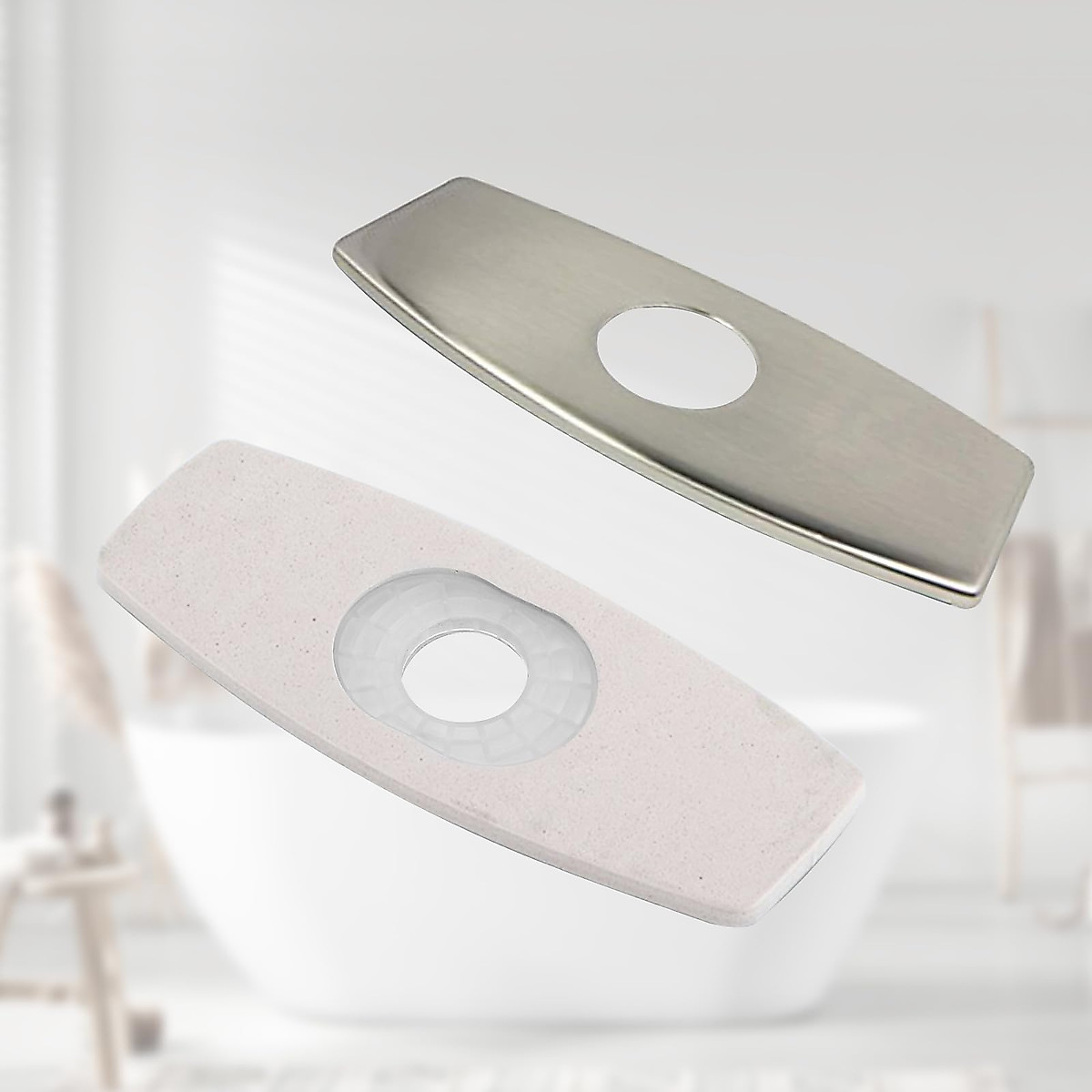 BWE 6.3 Inch Sink Hole Cover Bathroom Vessel Vanity Sink Faucet Rectangle Cover Deck Plate for 1 Or 3 Hole Escutcheon Brushed Nickel