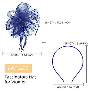 Komorebi Fascinators Hat for Women Tea Party Hats Flower Mesh Ribbons Feathers Clip Kentucky Derby Headwear Navy One Size
