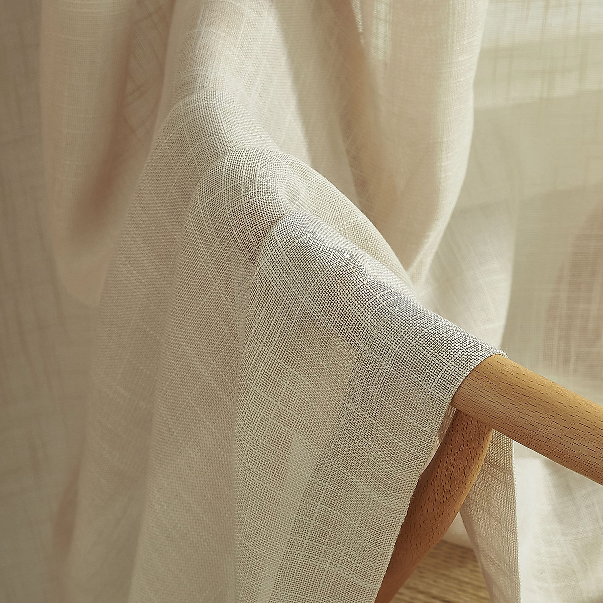 Home Brilliant Linen Sheer Curtain Linen Curtains for Living Room Filtering Sunlight Semitransparent Panels for Bedroom Window Trearment Curtain, Set of 2, 54 x 45 Inch, Beige