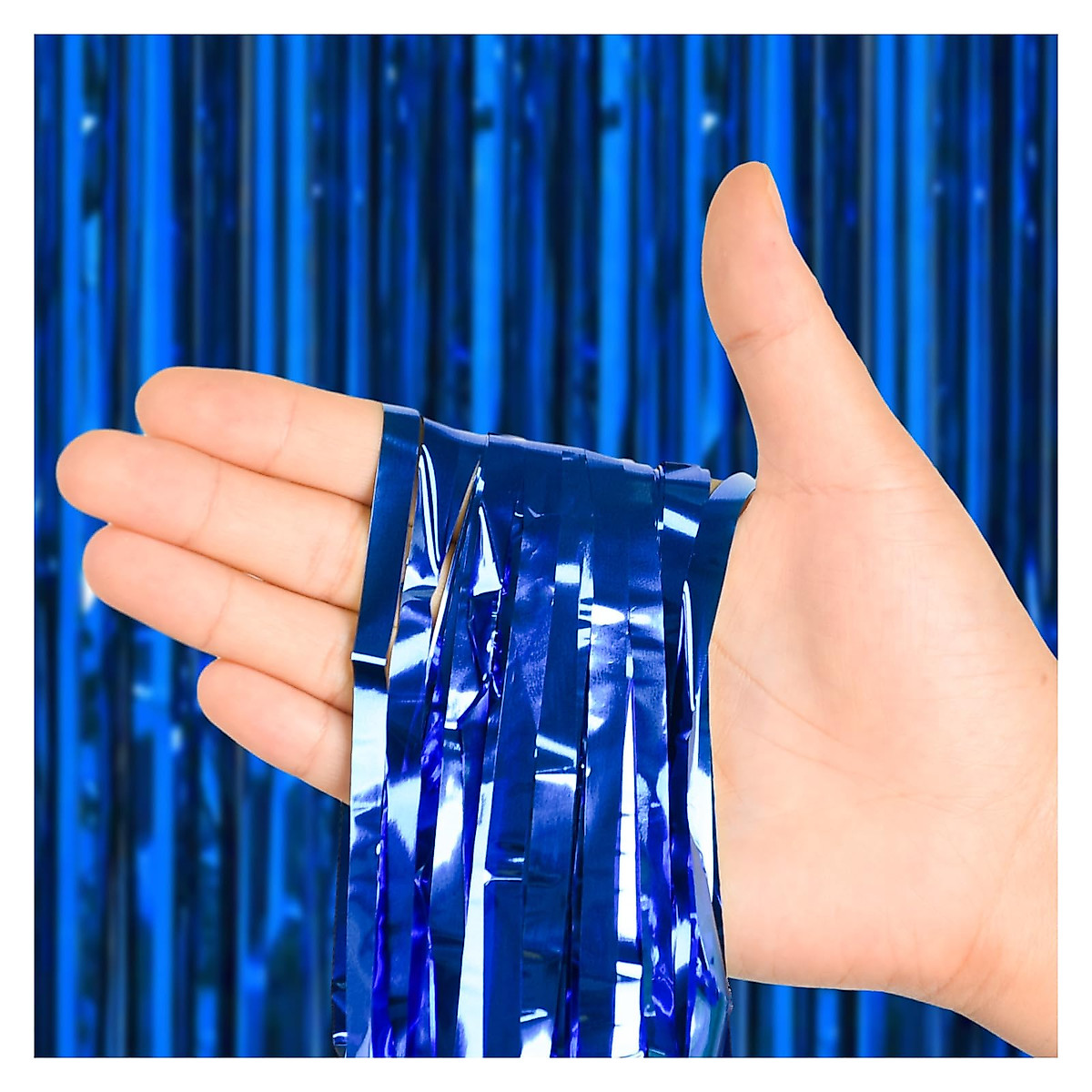 PABUES 5 Pack 3.3 x 6.6 FT Blue Foil Fringe Backdrop Curtain, Streamer Backdrop Curtains, Streamers Birthday Party Decorations, Fringe Backdrop for Graduation, Baby Shower, Gender Reveal