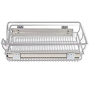 Mogou Pull-Out Wire Basket Pull Out Spice Rack, Blind Corner Cabinet Pull Out, Pull Out Shelf Storage for Kitchen Base Cabinet Organizations 2 pcs Silver 15.7"