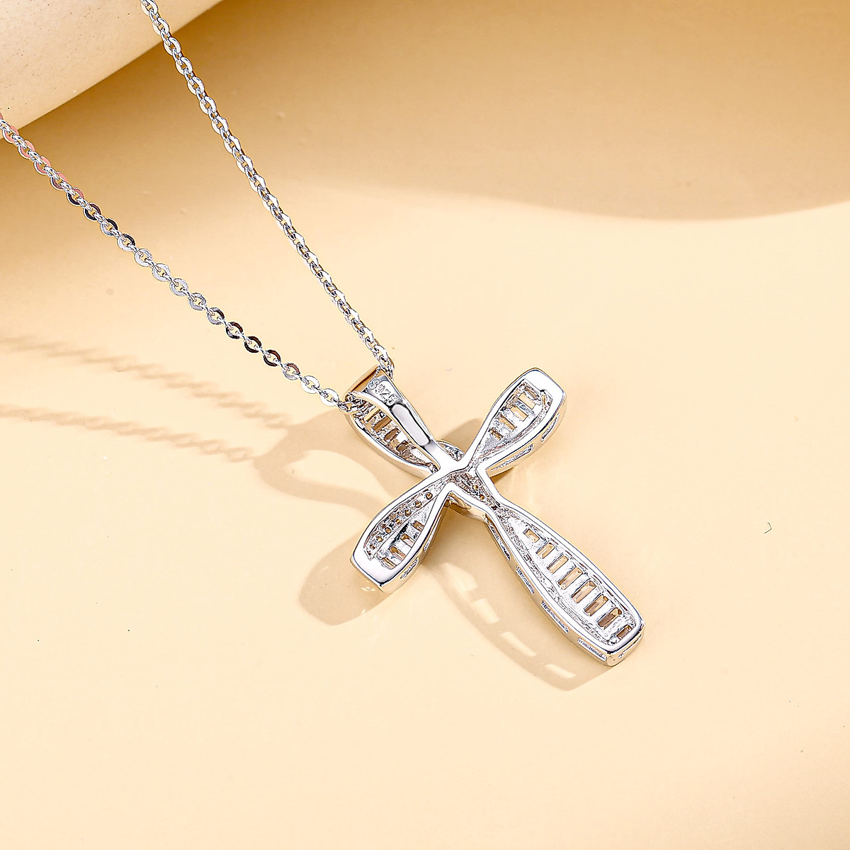 FANCIME Cross Necklace For Women Sterling Silver Cubic Zirconia Twisted Cross Infinity Open Loop Pendant Gift For Women, 18" Extender