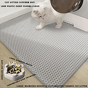 HCY&WLD Cat Litter Mat, 45x26/35x24/30x22/24x18 Inch Double Layer Cat Litter Box Mat, EVA Non-Slip, Waterproof Urine Proof Cat Litter Catcher Mat, Easy Clean Scatter Control (35x24 Inch, Khaki)