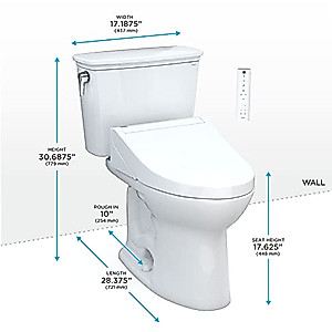 TOTO Drake Transitional WASHLET+ Two-Piece Elongated 1.28 GPF Universal Height TORNADO FLUSH Toilet with C5 Bidet Seat, Cotton White - MW7863084CEFG.10#01