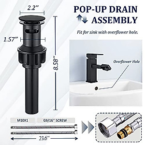 NAUKWAN Single Handle Bathroom Sink Faucet, Matte Black 360° Swivel Spout 1 Hole Soild Brass Modern Faucet with Pop-up Drain Water Supply Lines Deck Plate for Vanity Basin Lavatory ,5201-BK