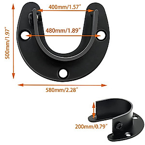 Brackets, U Shaped, 2 Packs Heavy Duty Metal Steel Closet Pole Socket Set 1-1/2", Black