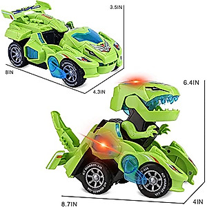 XILETAO Deform Dinosaur Toys for Boys Girls, 2 in 1 Dinosaur Toy Cars for Kids, Transforming Dinosaur LED Car with Music, Automatic Dino Transformers Toys, Boy Toys Dinosaurs Toy Car (Green)