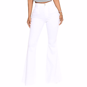 Women's Bell Bottom Jeans for Women High Waisted Flare Jeans Womens Ripped Stretchy Bell Bottoms Pants(White, US 12)
