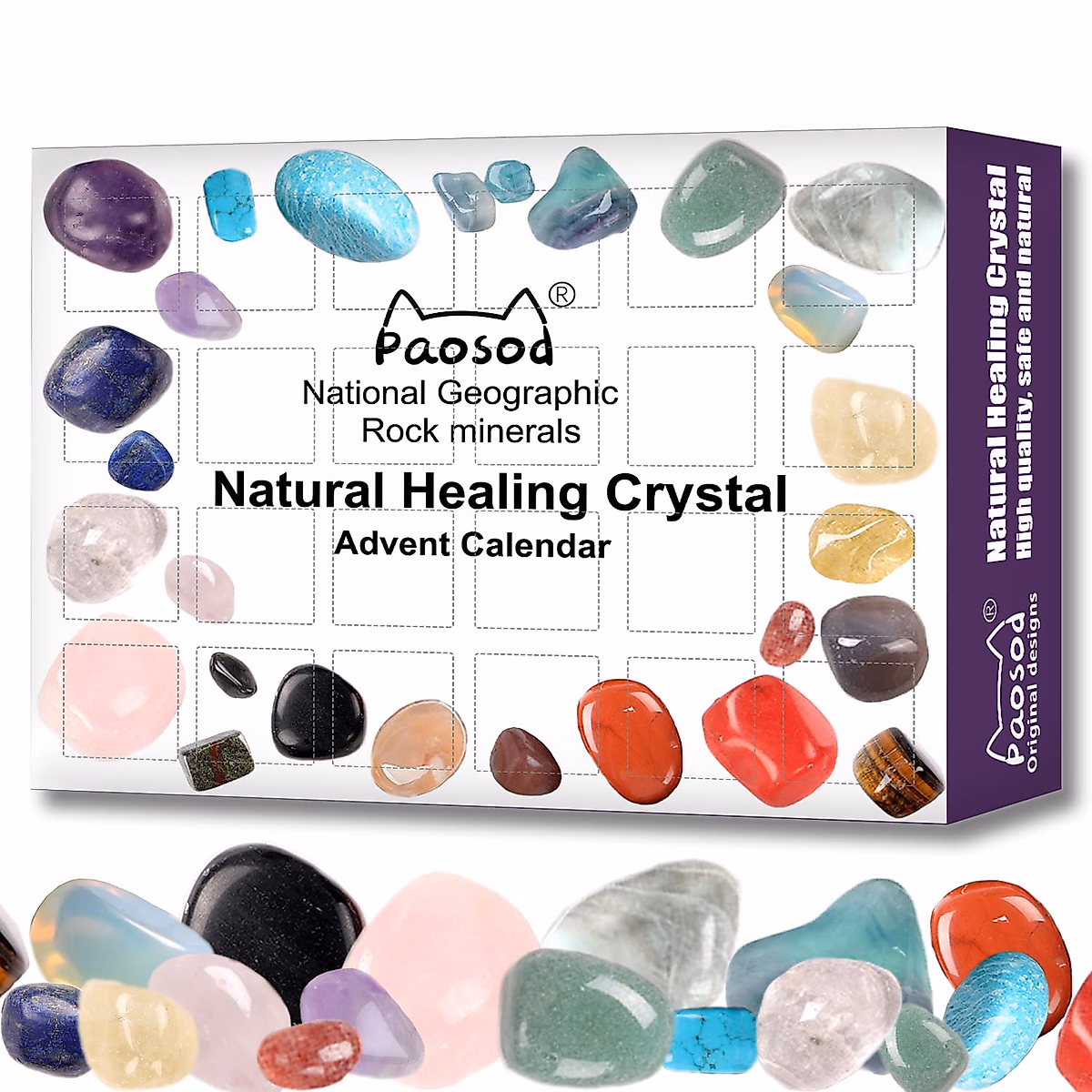 PAOSOD Healing Crystal Advent Calendar 2022 - 24 Pcs Christmas Novelty Toy Set - 2023 New Year 24 Days Countdown Board Game-Christmas Countdown Calendars for Christmas Home Garden Decoration
