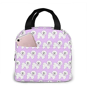Insulated Lunch Bags Bichon Frise Dog Lilac Bows Water-Resistant Thermal Lunch Box For Work CampingTravel Picnic