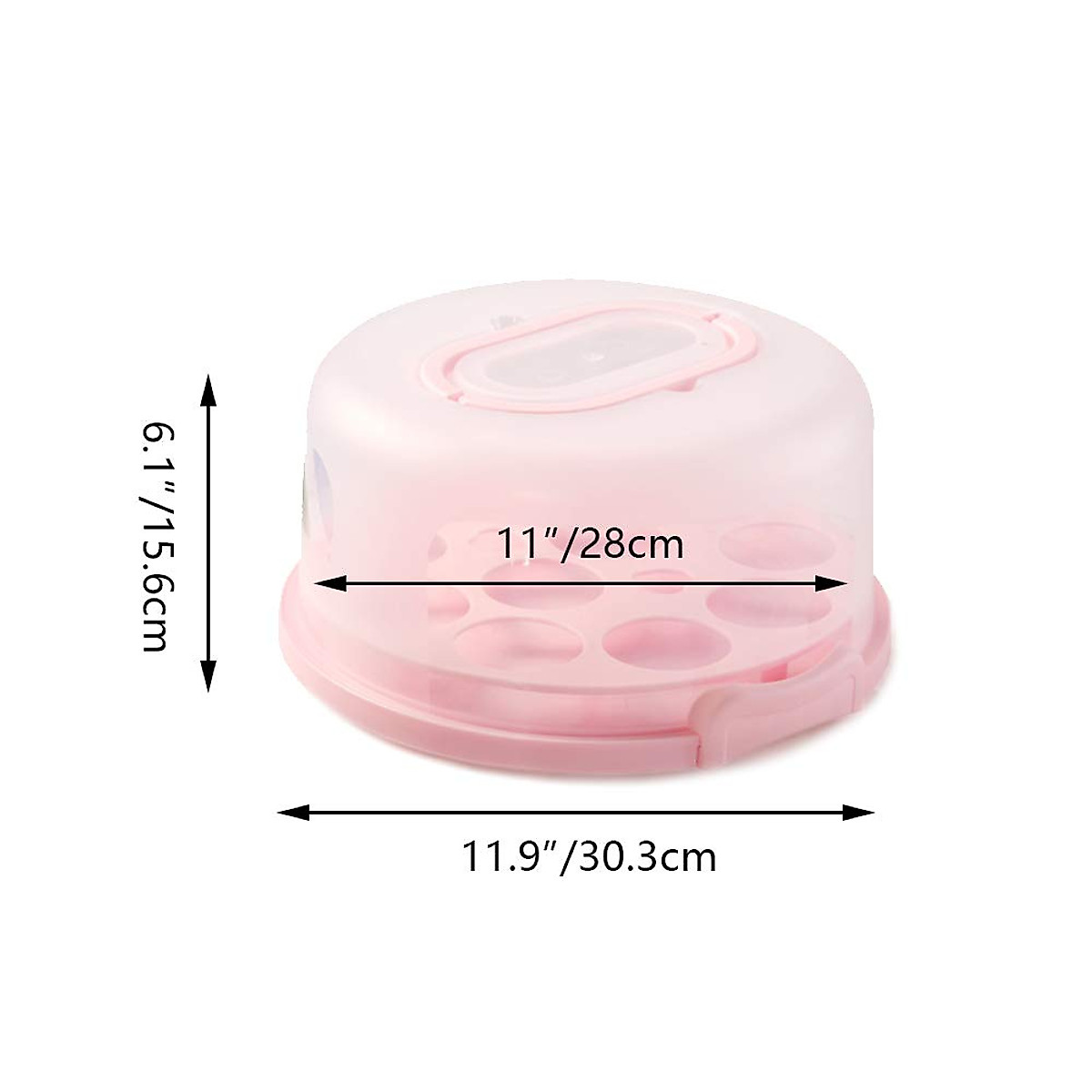 ZOAJU Plastic Cake Carrier with Handle and Removable Cupcake Holder Cake Container, Holds up to 11 Cupcakes for Transporting Pies, Cookies, Desserts(Pink)