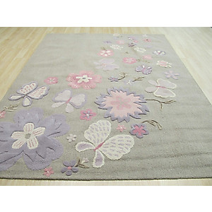 EORC T138GY5X8 Hand-Tufted Wool Kid's Butterfly Rug, 5' x 8', Gray