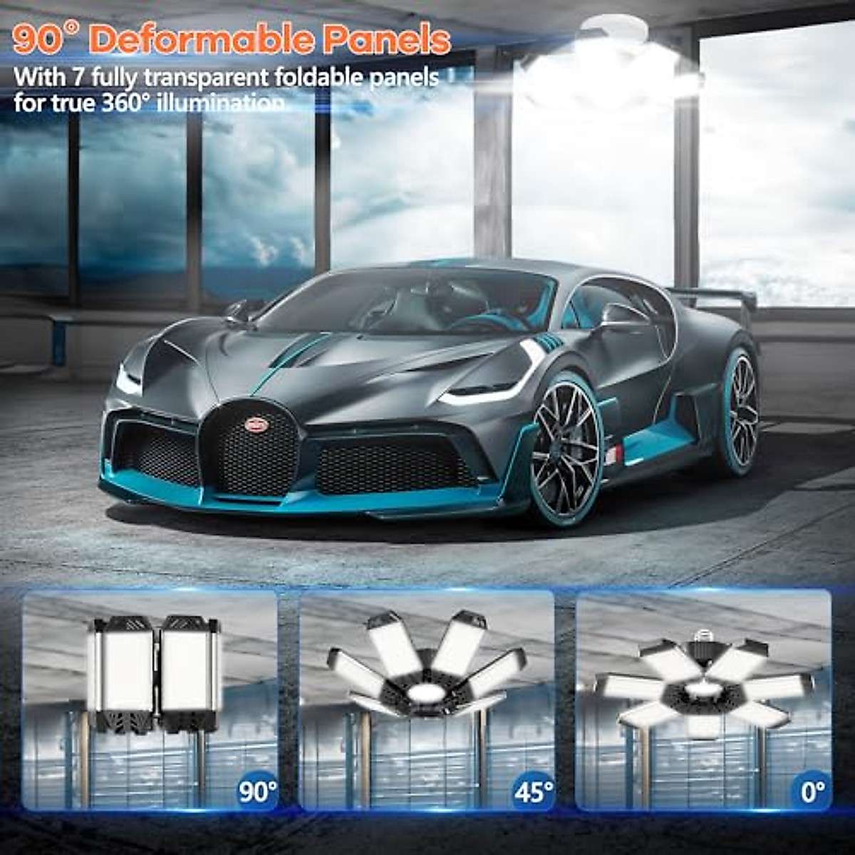 YIBEYYDS LED Garage Light - 210W 21000LM 6500K Ceiling Light with 7+1 Deformable Panels for Garage, Workshop, Basement (2)